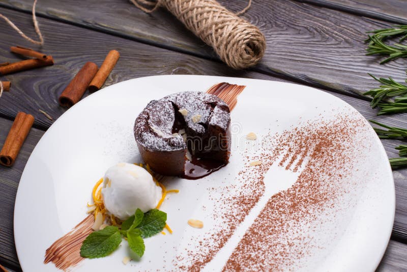 Warm Cut Chocolate Fondant. Stock Image - Image of brown, cuisine: 55682295