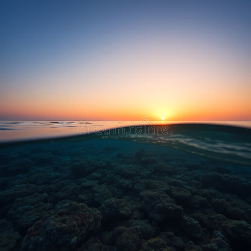 Warm Dawn Light Over Maldives Coral Reef Stock Illustration ...