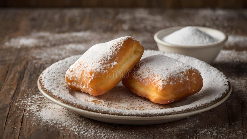 Warm Delicious Beignets Dusted with Powdered Sugar on Rustic Wooden ...