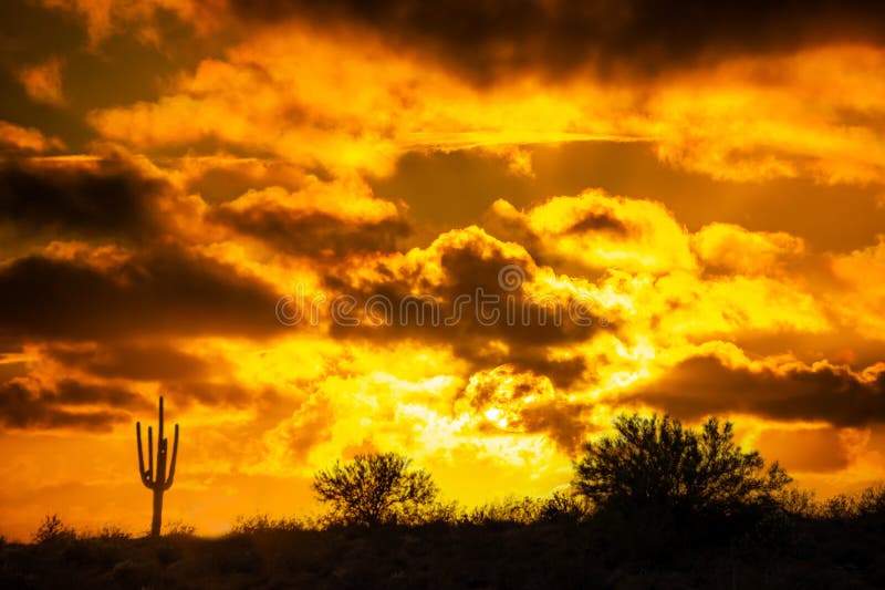 A Warm Desert Sunset Under a Dramatic Sky Stock Image - Image of ...