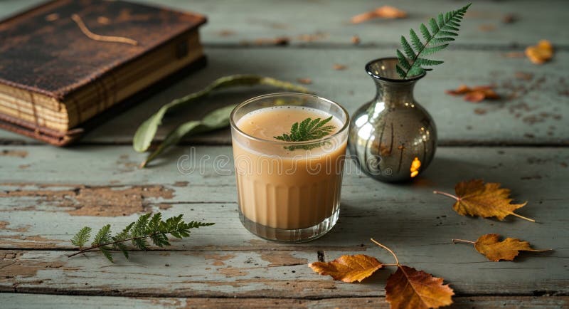 A Warm Drink and Cozy Still Life Display on a Rustic Table Stock Photo ...