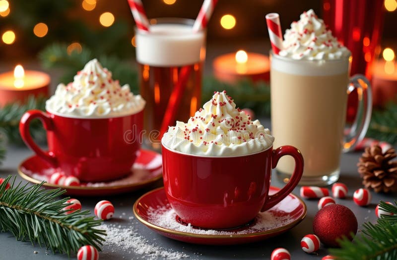Warm Drinks in a Christmas Scene at 1-11-2024 Stock Illustration ...
