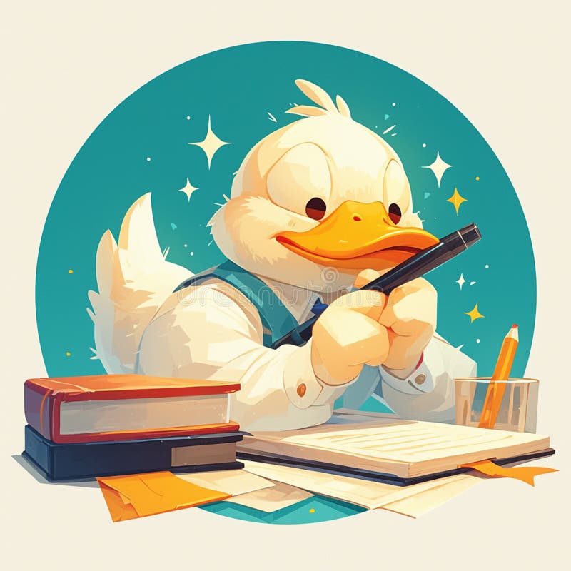 A Warm Duck Writer Cartoon Style Stock Vector - Illustration of ...