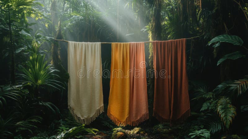 Warm Earth Tone Throws Hanging in Lush Green Jungle Stock Illustration ...
