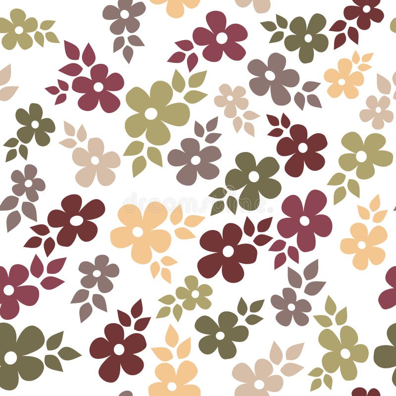 Warm Earth Tones Floral Motifs Vector Seamless Pattern on a White ...