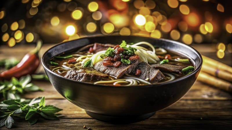 A Warm Embrace Exquisite Beef Pho in a LowLight Culinary Masterpiece ...