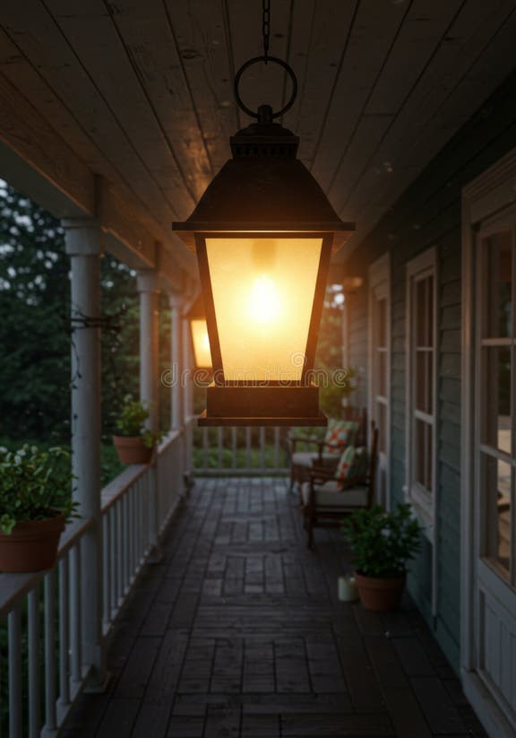 Warm Evening Light on a Rustic Porch Stock Illustration - Illustration ...