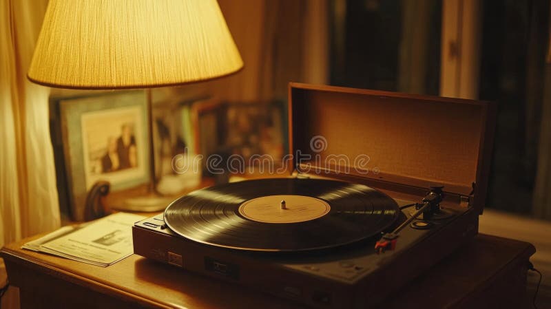 Warm Evening Light on Vintage Record Player Stock Illustration ...