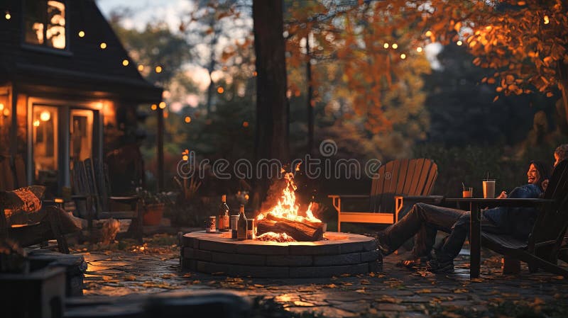 A Warm Fall Evening with a Fire Pit and Friends Enjoying Hot Drinks ...