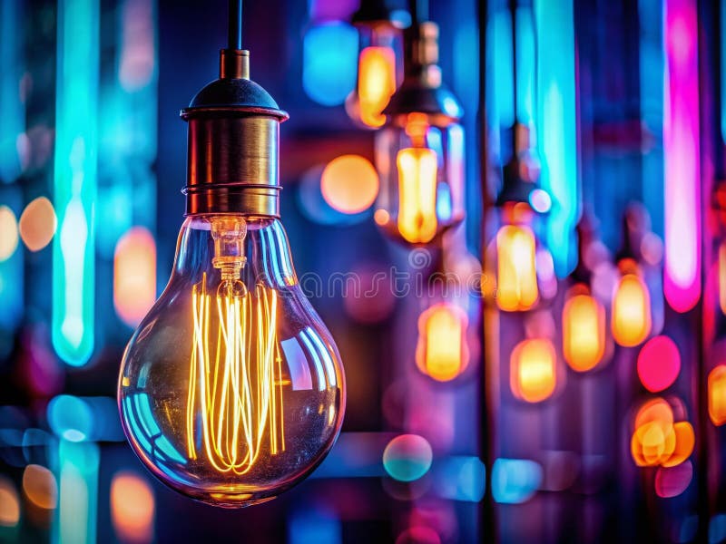 Warm Filament Bulb Illuminates a NeonSpace Setting a Striking Visual of ...