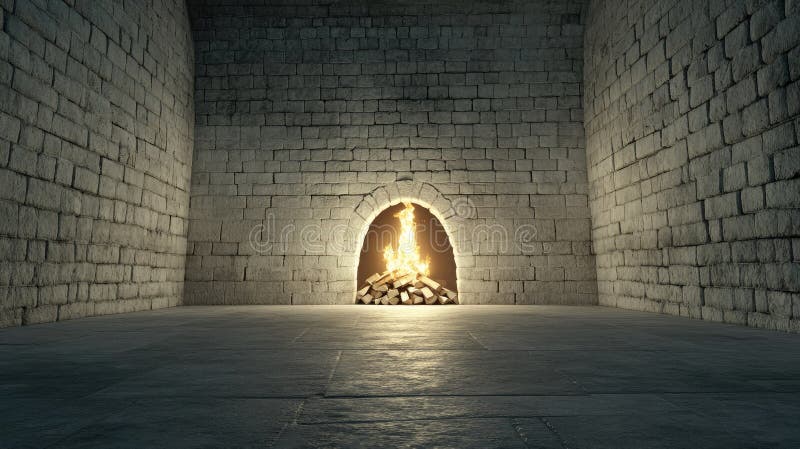 A Warm Fire Illuminates a Stone Chamber in a Medieval Setting Stock ...