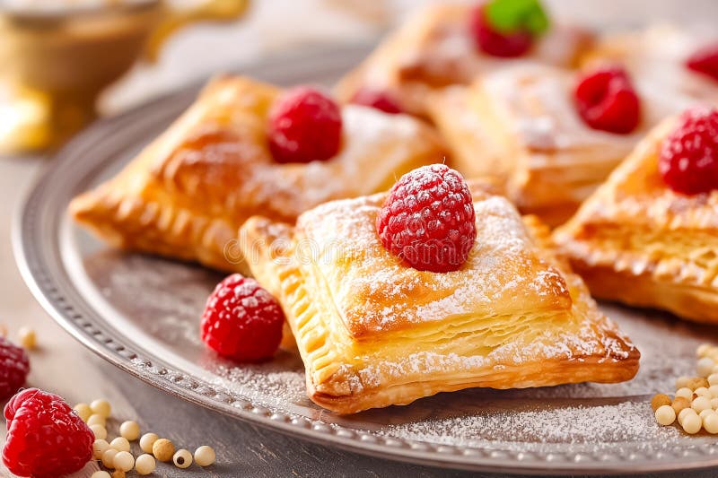 Warm, Flaky Pastries Sit on a Silver Platter, Each Adorned with a ...