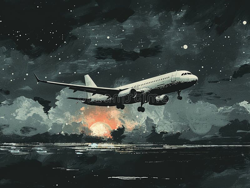 Warm Flight Ambiance Flat Design Side View Cozy Theme Water Color Black ...