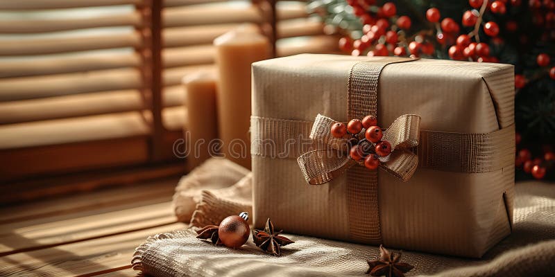 Warm Gift Exchange on Cozy Brown-Beige Backdrop Stock Illustration ...