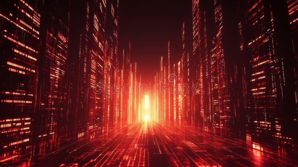 A Warm Glitch Texture Featuring Deep Red and Golden Lights, Forming a ...