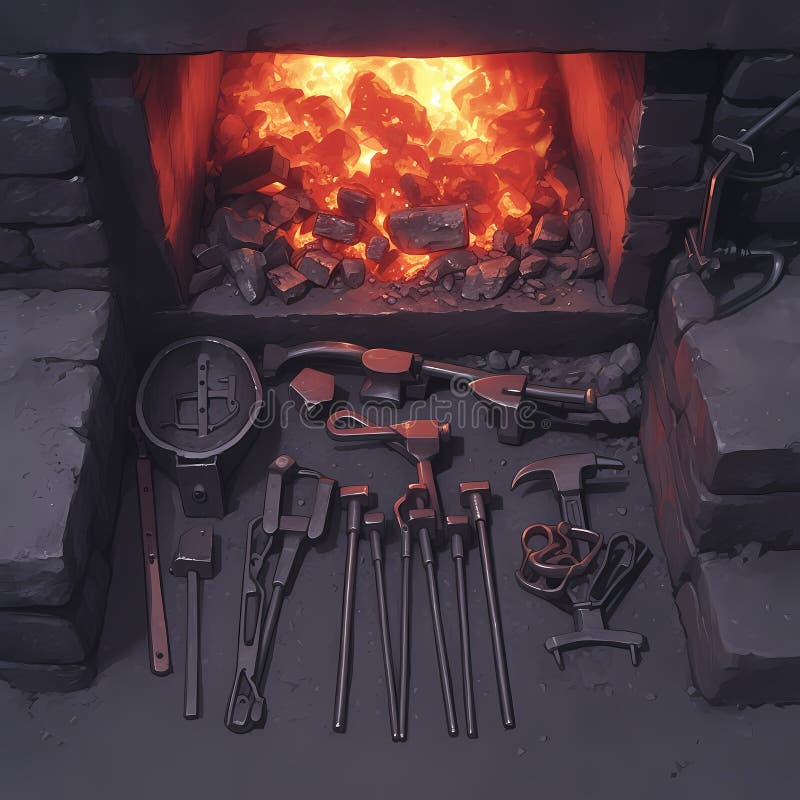 A Warm Glow of Artistry: Blacksmith S Forge with Tools and Equipment ...