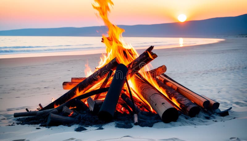 Sunset Beach Bonfire stock image. Image of summer, firewood - 318778925