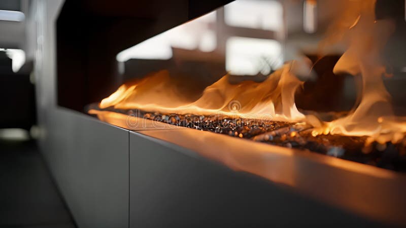 The Warm Glow of Fire Reflecting Off the Sleek Black Glass of the ...