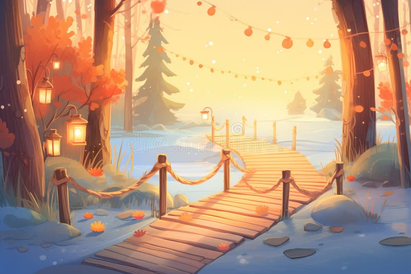 Warm Glow, Lantern-lit Path To Cabin Stock Photo - Image of path ...