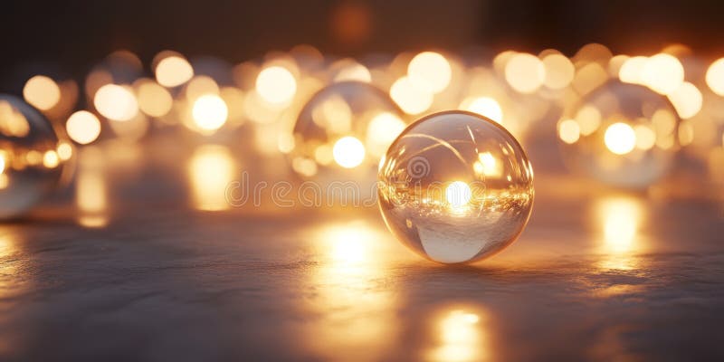 Warm Glow of Light Reflections in Crystal Spheres on Surface Stock ...