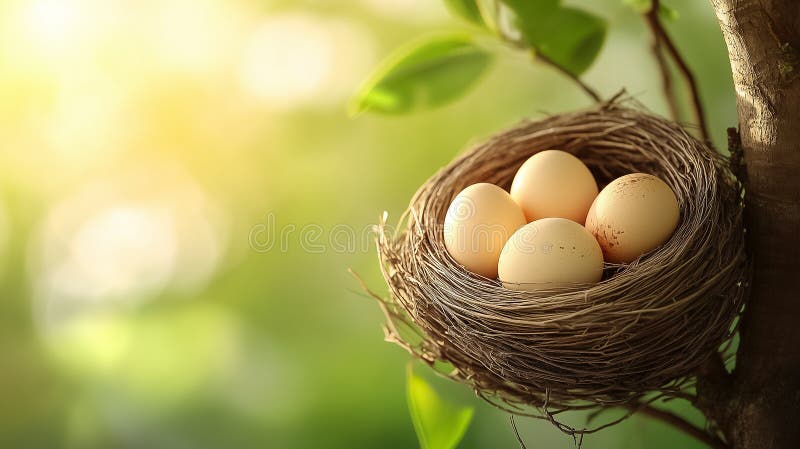 In the Warm Glow of Sunlight, a Cozy Nest Securely Holds Eggs within ...