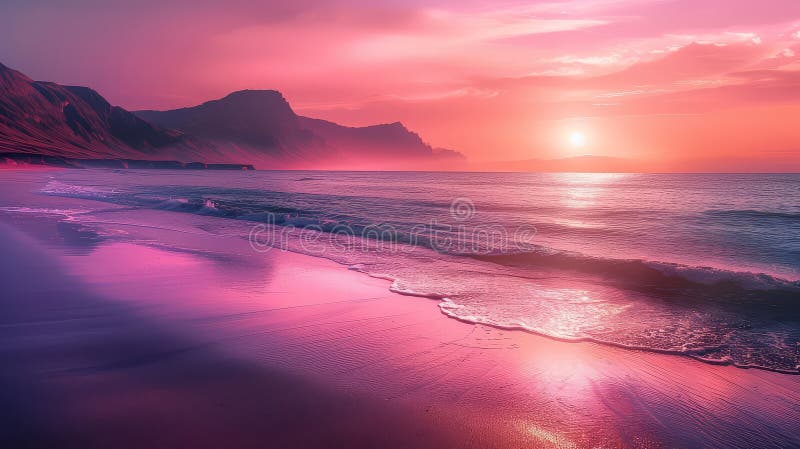 Warm Glow from Sunset Orange Sun on Ocean Waves Stock Illustration ...