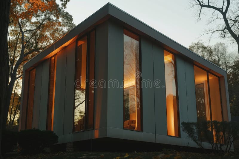 Warm Glow from Windows of a Cubeshaped Modern Home Stock Image - Image ...