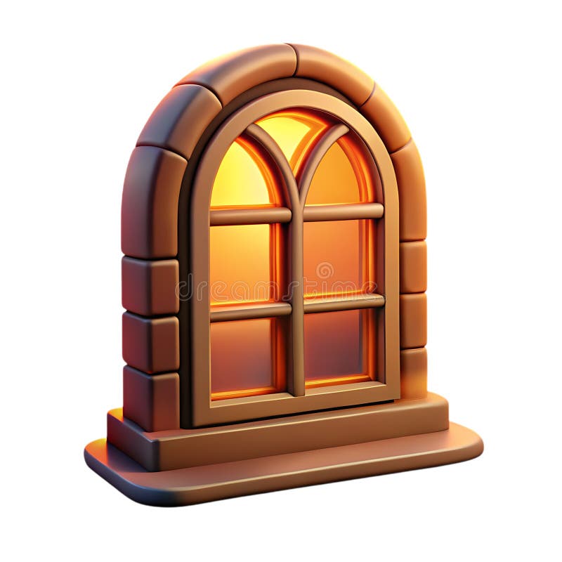 Warm Glowing Arched Window Isolated on Transparent Background Stock ...