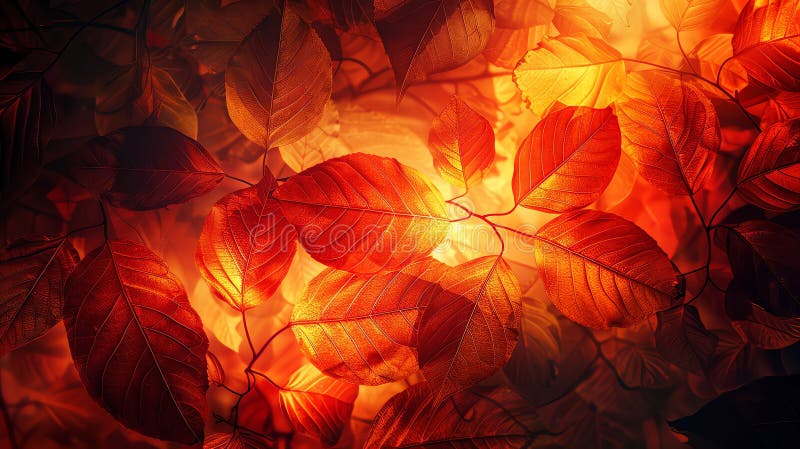 Warm Glowing Autumn Leaves, Abstract Nature Scene Stock Illustration ...