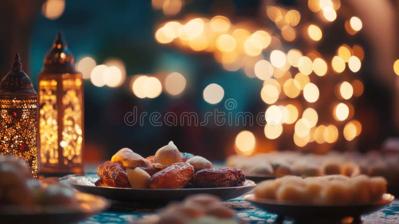 Warm Golden Glow of Festive Sweets and Lanterns Stock Illustration ...