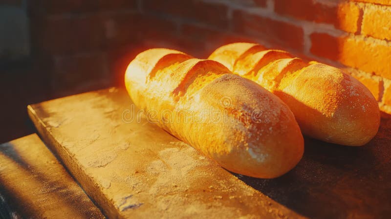 Warm Golden Loaf of Crusty Bread on Rustic Table Illuminated by ...