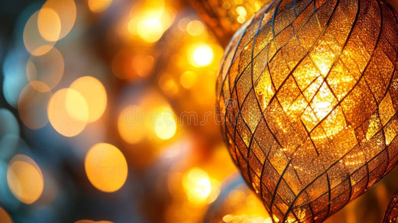 Warm Golden String Lights with Bokeh Background Stock Illustration ...