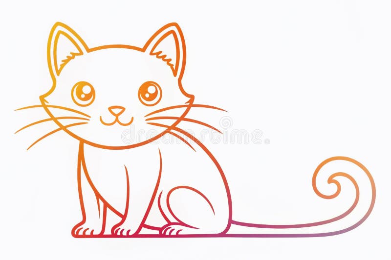 Warm Gradient Cartoon Cat Line Art: a Whimsical Design Element for ...