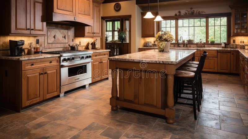 Warm granite kitchen stock illustration. Illustration of brown - 373288252