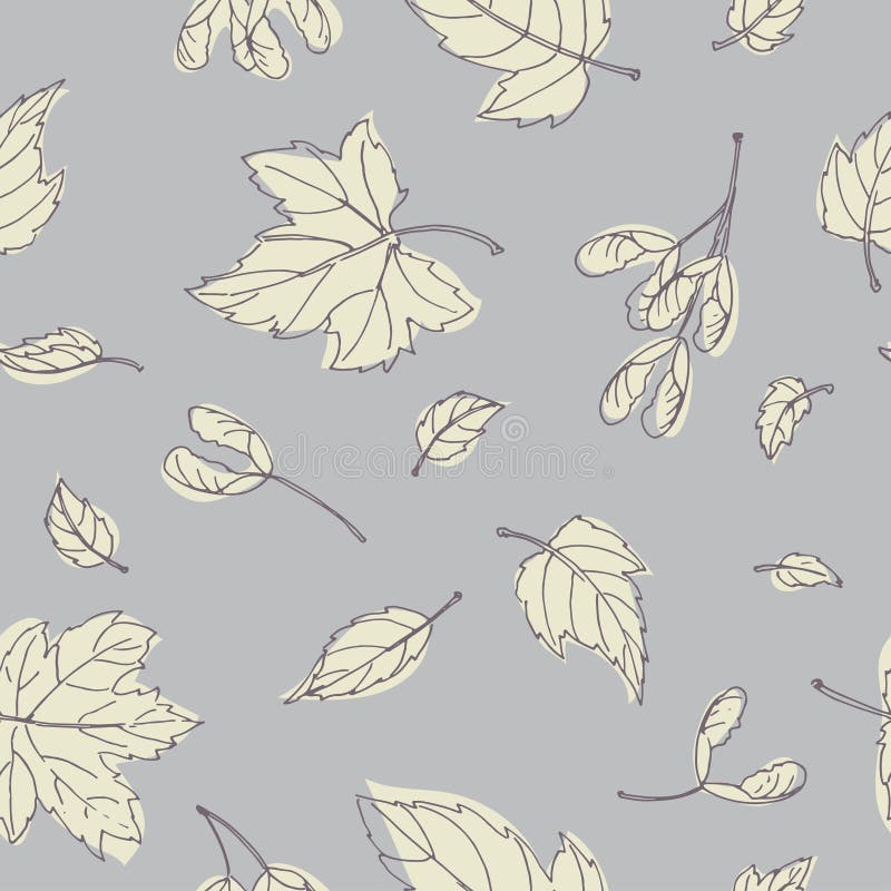 Warm Gray Maple Leaves in Cold Gray Background. Seamless Vector Pattern ...