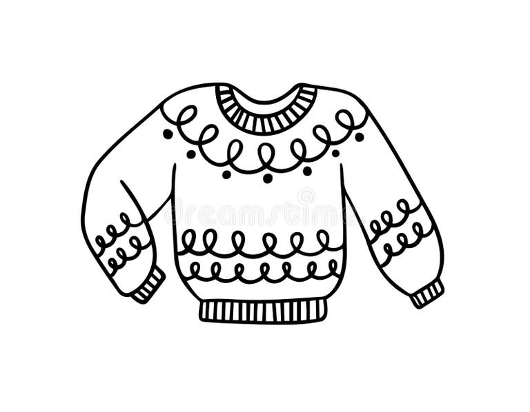 Warm Hand Drawn Knitted Sweater with a Pattern Icon. Doodle Warm Winter ...