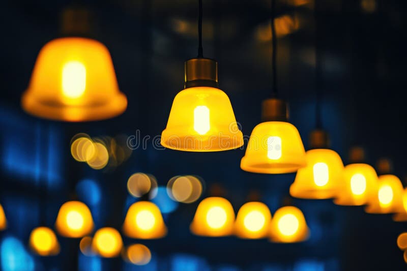 Warm Hanging Lights in a Cozy Setting Stock Illustration - Illustration ...