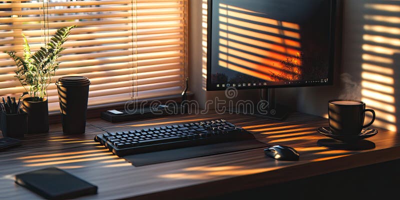 Warm Home Office Desk Setup Stock Illustration - Illustration of ...