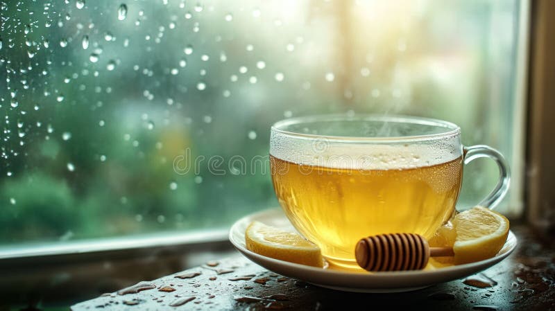 Warm Honey Lemon Tea by the Rainy Window Stock Illustration ...