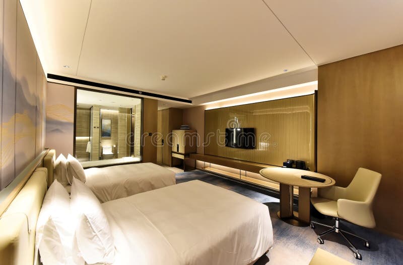 Bright and Comfortable Hotel Room Stock Image - Image of desk ...
