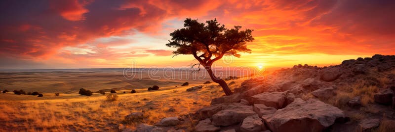 The Warm Hues of the Sunset Over the Vast Plains Create a Serene and ...