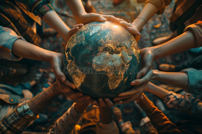 Multiple Hands Holding a Glowing Earth Stock Photo - Image of harmony ...