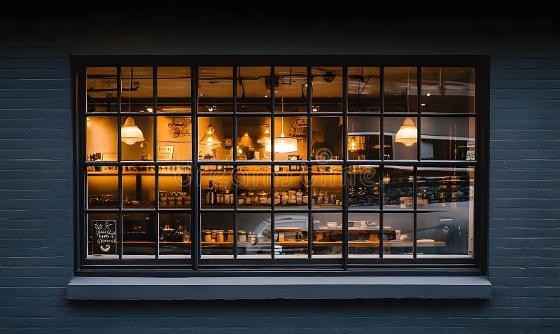 Illuminated Shop Window at Night Stock Illustration - Illustration of ...