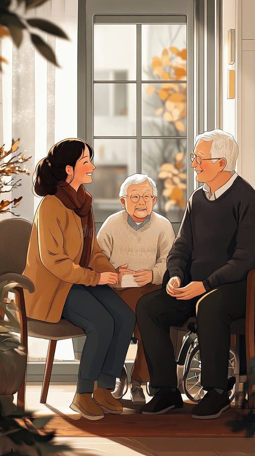 A Warm, Intimate Moment Shared between Three Generations in a Cozy ...