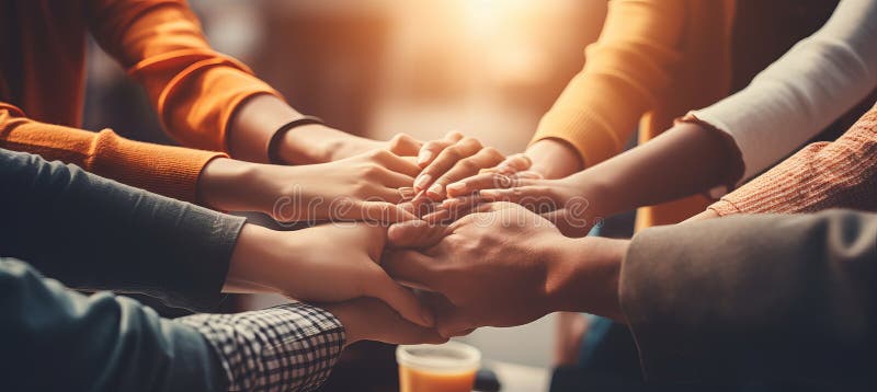 A Group of Diverse Individuals Stacking Hands Together in Unity during ...