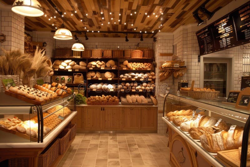 Bakery Interior Displaying Bread and Pastries Stock Image - Image of ...