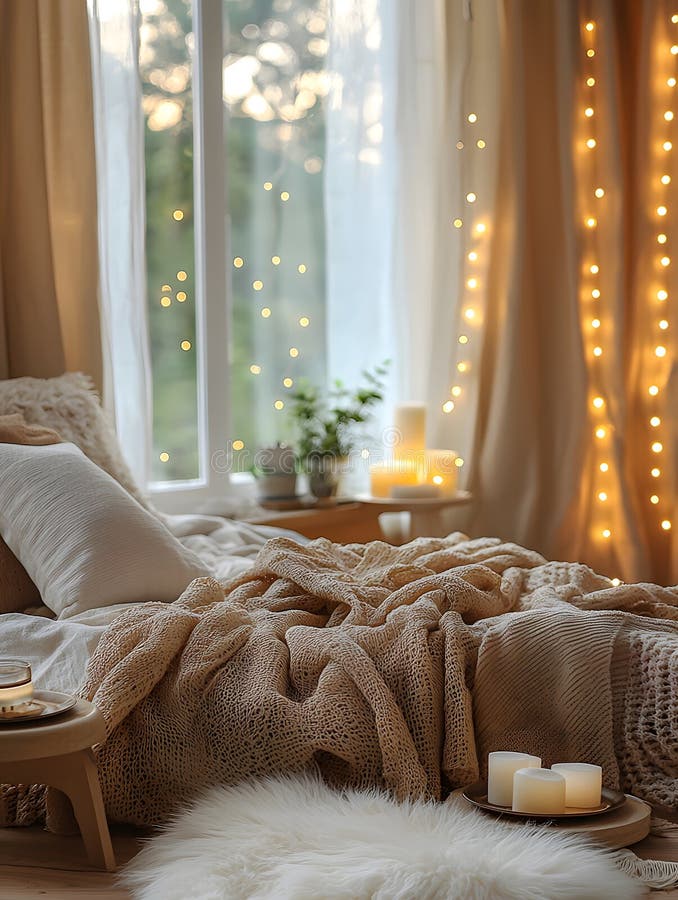 Warm and Inviting Bedroom Setting with Soft Textures and Gentle ...