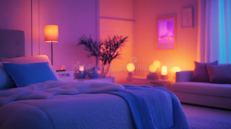 A Warm and Inviting Bedroom Setup with Soft Blankets and Ambient ...