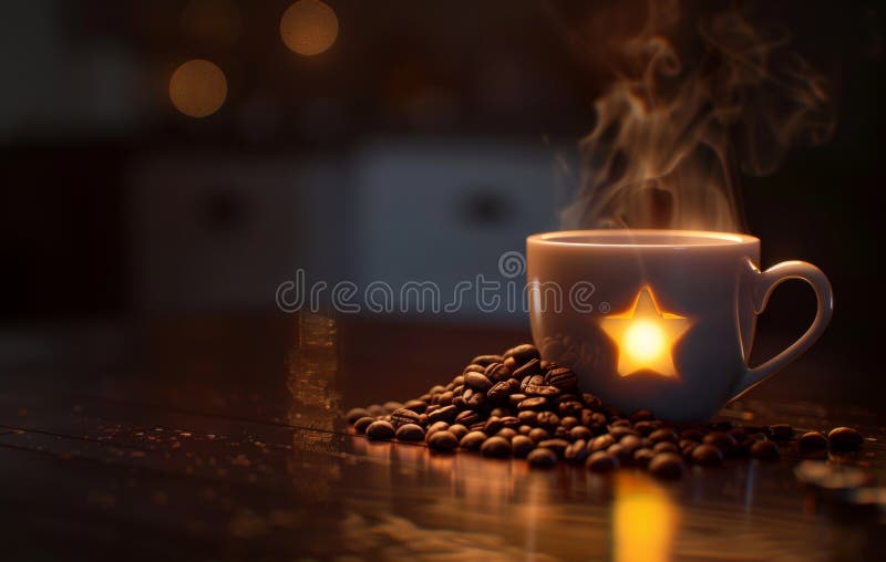 A Warm, Inviting Cup of Coffee Emits Steam on a Rustic Wooden Table ...