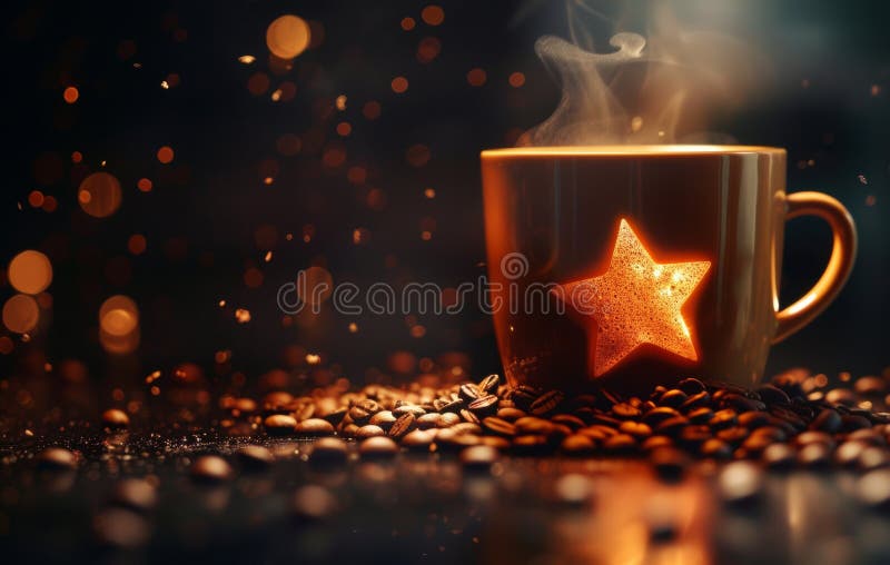 A Warm, Inviting Cup of Coffee Emits Steam on a Rustic Wooden Table ...